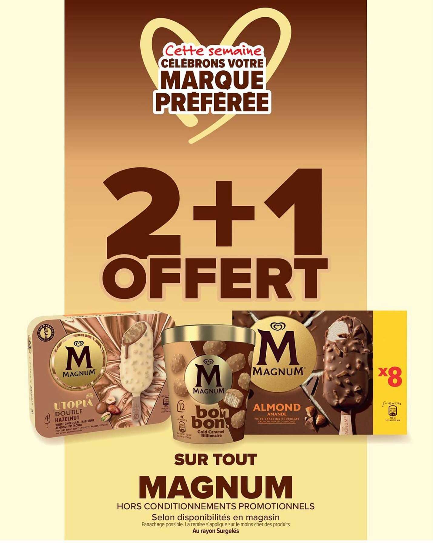 Promo 2 + 1 Offert Sur Tout Magnum chez Carrefour Market - 123Catalogue.fr