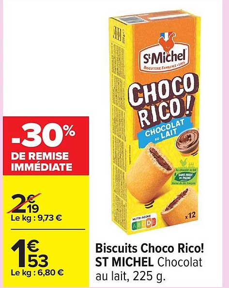 Promo Biscuits Choco Rico! St Michel Chocolat Au Lait, 225 G. chez ...