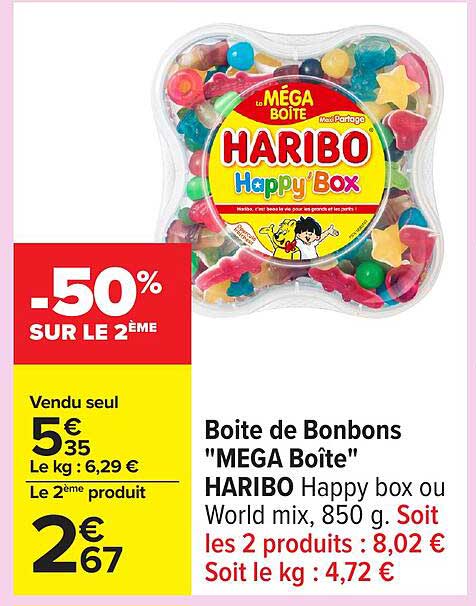 Promo Boite De Bonbons "Mega Boîte" Haribo Happy Box Ou World Mix, 850 ...
