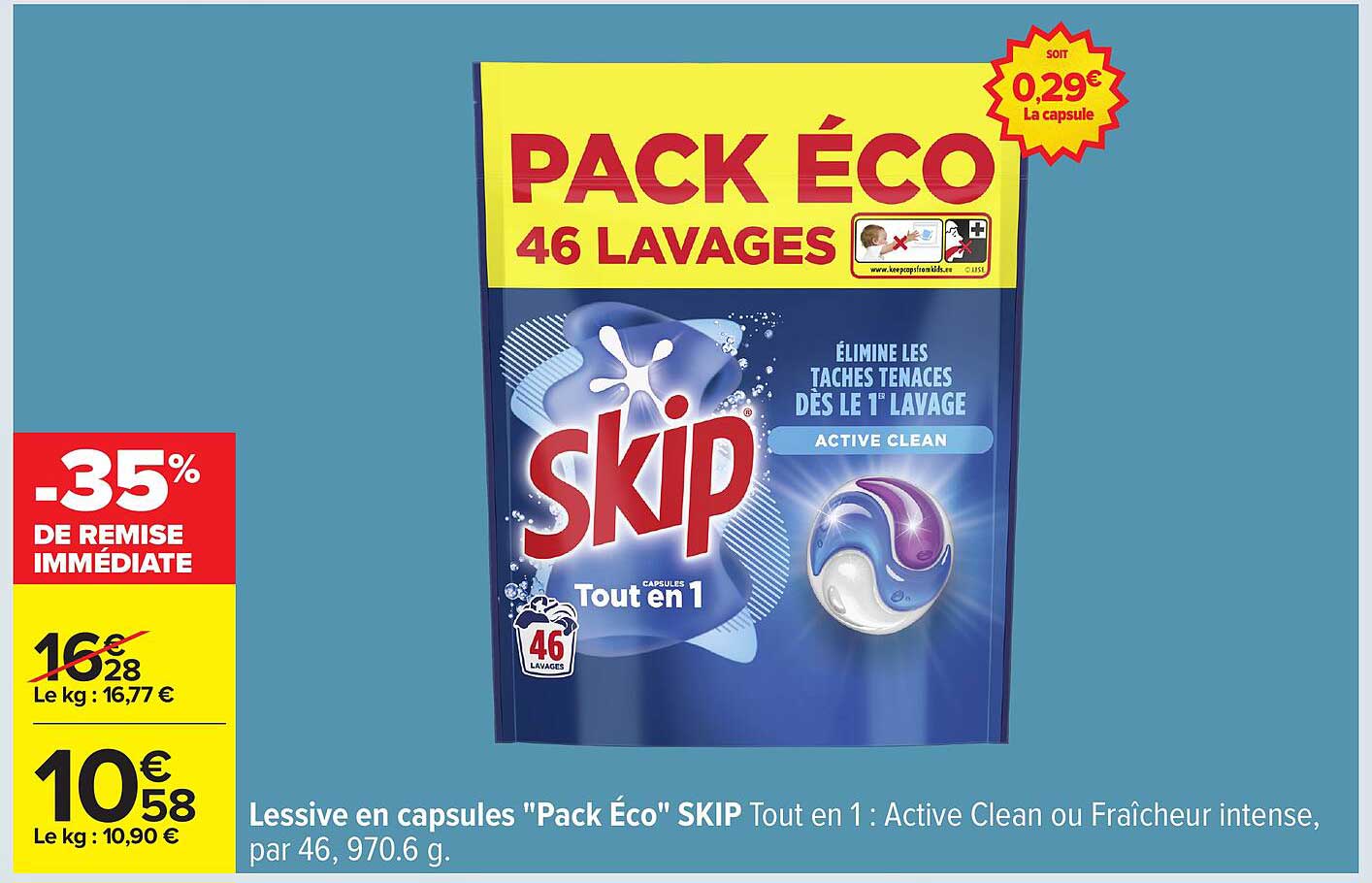 Promo Lessive En Capsules "Pack Éco" Skip Tout En 1 : Active Clean Ou ...