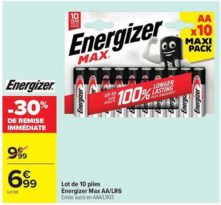Promo Lot De 10 Piles Energizer Max Aa/Lr6 chez Carrefour Market ...
