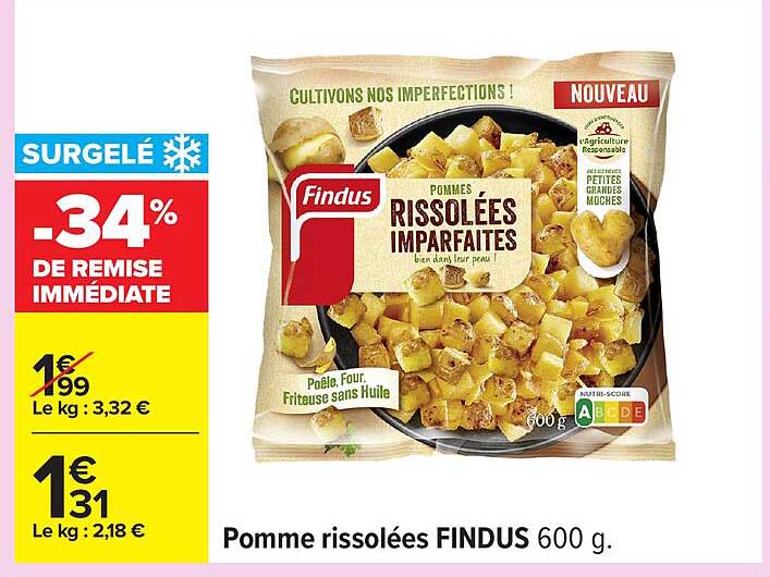 Promo Pomme Rissolées Findus 600 G. chez Carrefour - 123Catalogue.fr