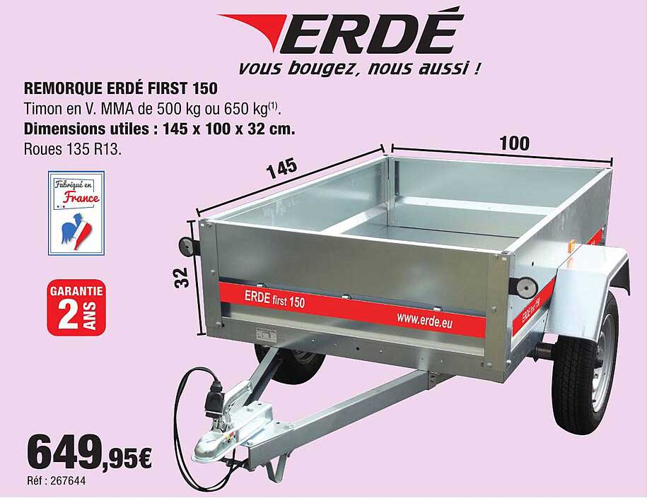Promo Remorque Erdé First 150 chez Autobacs - 123Catalogue.fr