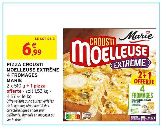 Promo Pizza Crousti Moelleuse Extreme 4 Fromages Marie chez Intermarché ...