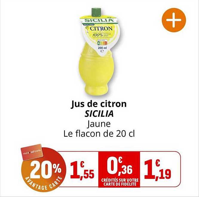 Promo Jus De Citron Sicilia Jaune Le Flacon De 20 Cl chez Coccimarket ...