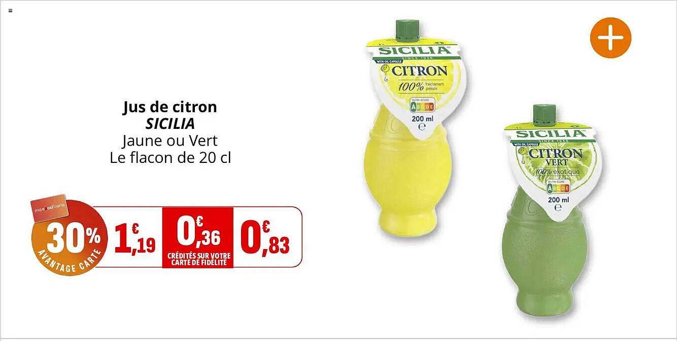 Promo Jus De Citron Sicilia Jaune Le Flacon De 20 Cl chez Coccimarket ...