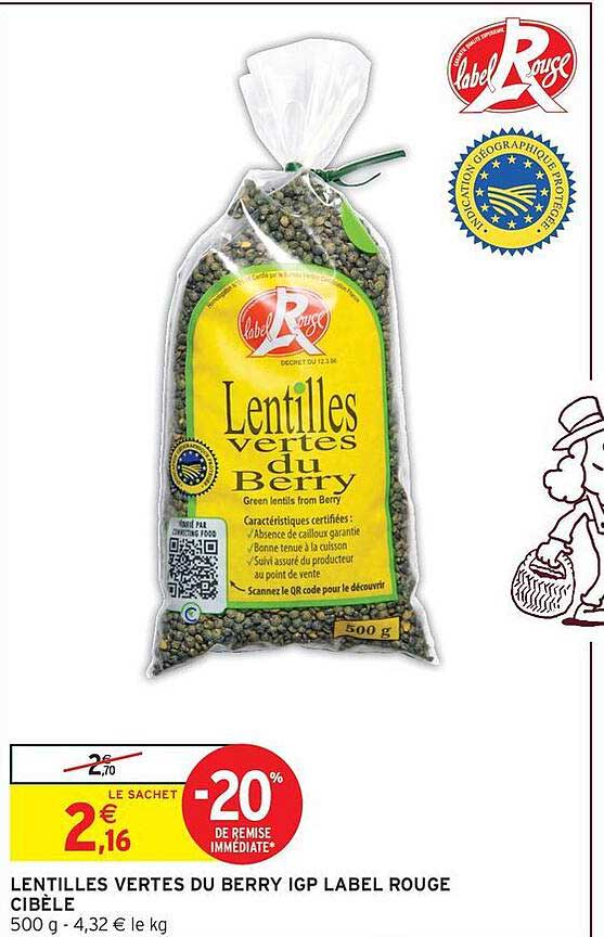 Promo Lentilles Vertes Du Berry Igp Label Rouge Cibèle 500 G chez ...