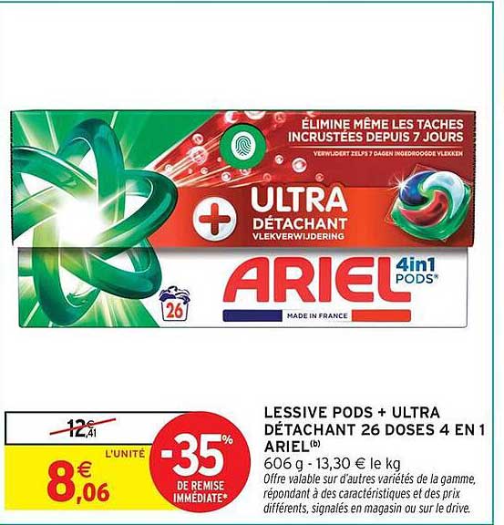 Promo Lessive Pods + Ultra Detachant 26 Doses 4 En 1 Ariel chez ...