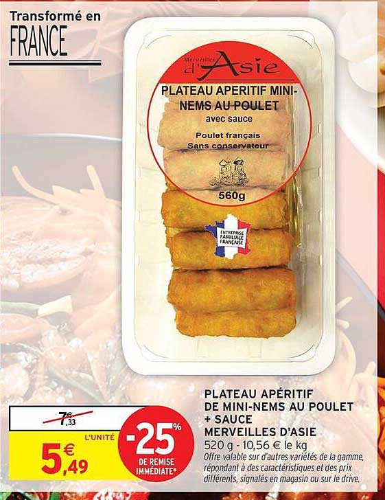 Promo Plateau Apéritif De Mini-Nems Au Poulet + Sauce Merveilles D'asie ...
