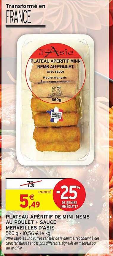 Promo Plateau Apéritif De Mini-Nems Au Poulet + Sauce Merveilles D'asie ...