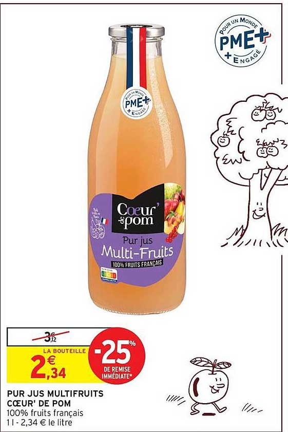 Promo Pur Jus Multifruits Coeur' De Pom 100% Fruits Français chez ...