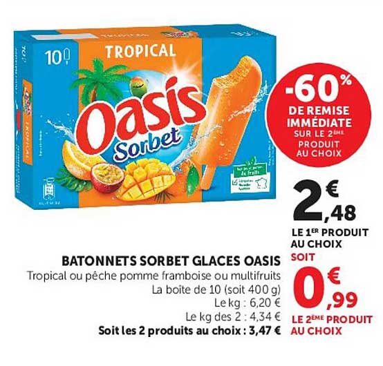 Promo Batonnets Sorbet Glaces Oasis chez Hyper U - 123Catalogue.fr
