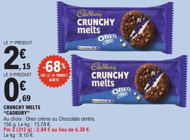 Promo Crunchy Melts "Cadbury" chez E.Leclerc - 123Catalogue.fr