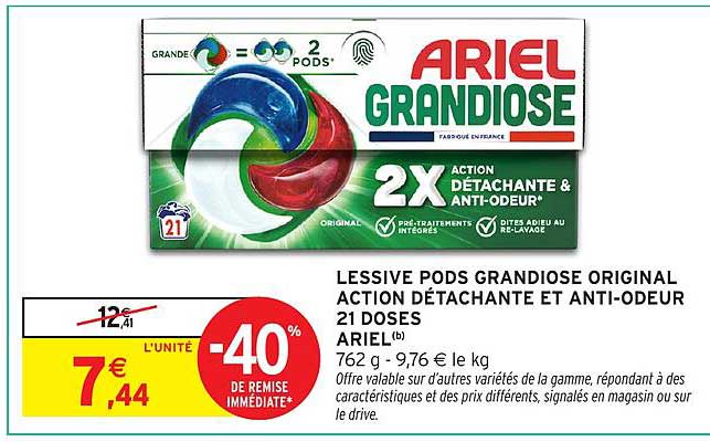 Promo Lessive Pods Grandiose Original Action Détachante Et Anti-Odeur ...