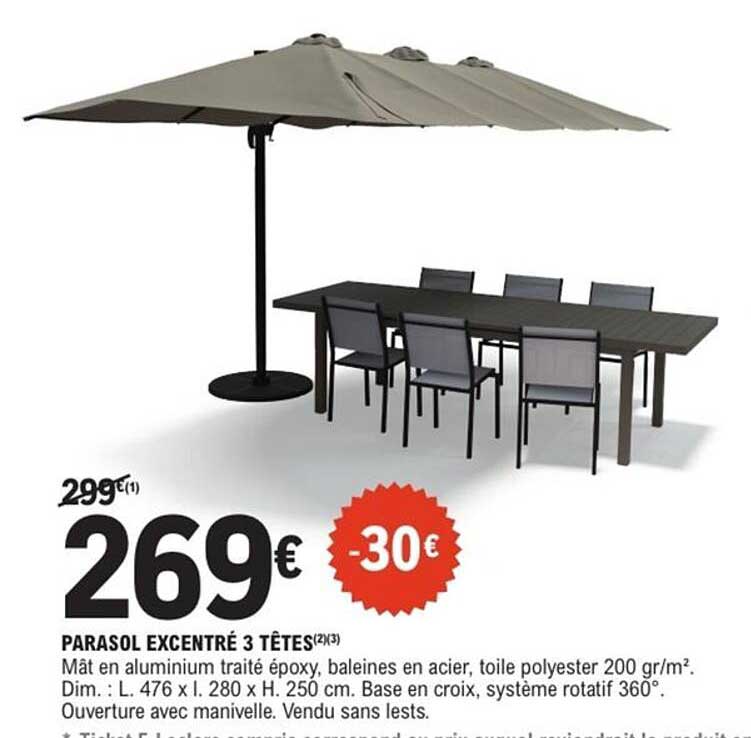 Promo Parasol Excentré 3 Têtes chez E.Leclerc Jardi - 123Catalogue.fr