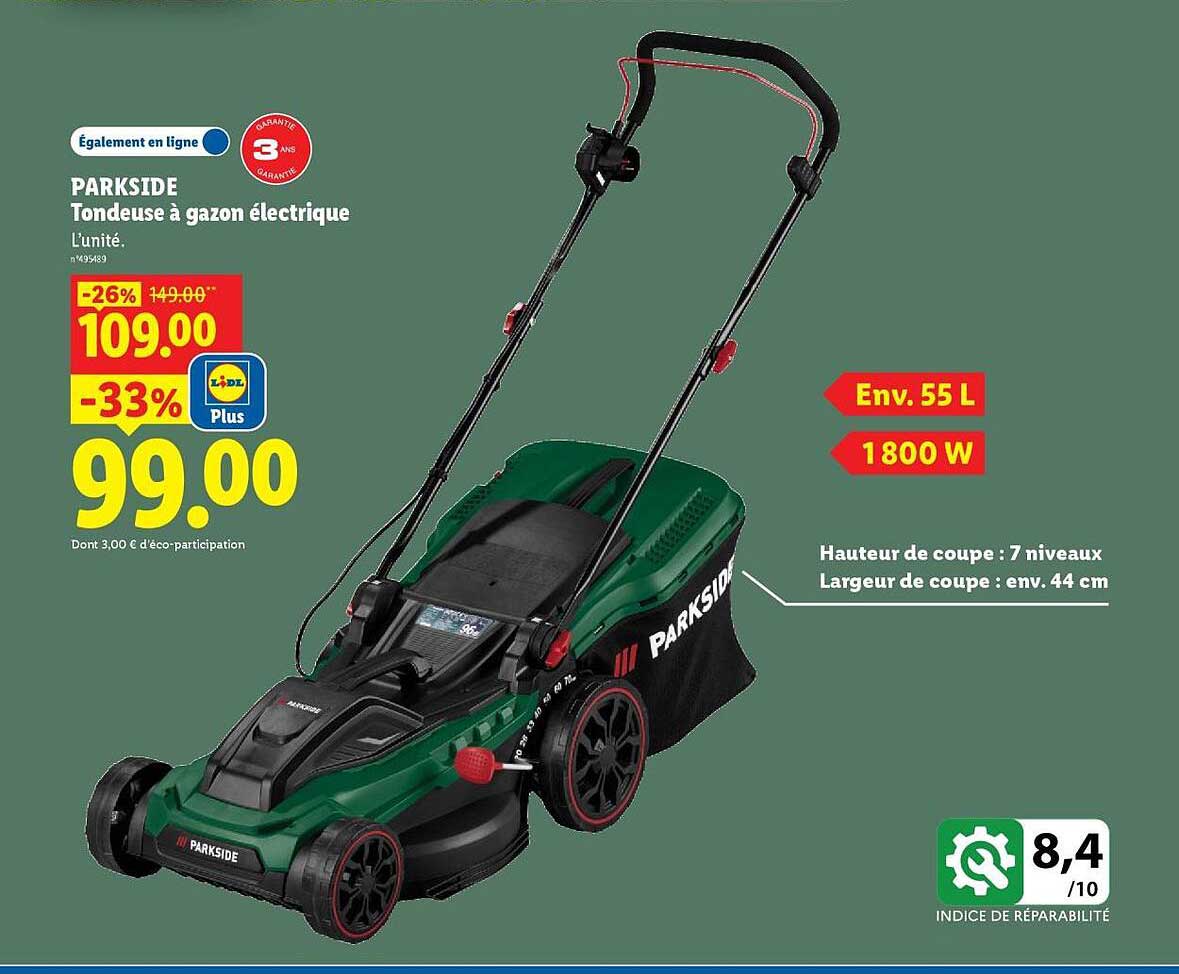 Promo Parkside Tondeuse À Gazon Électrique chez Lidl - 123Catalogue.fr
