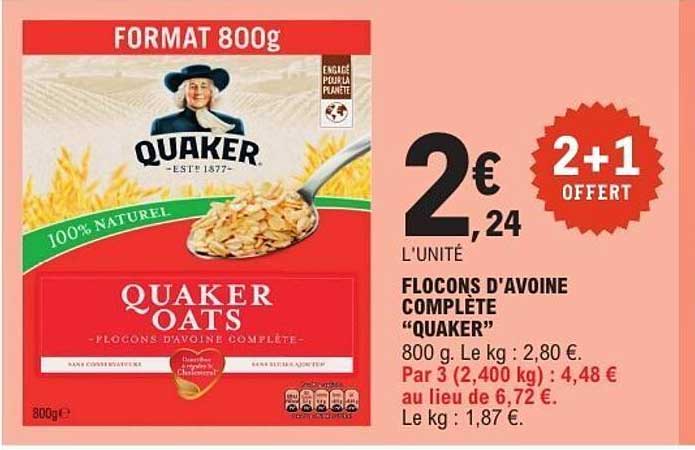 Promo Flocons D'avoine Complète “Quaker” chez E.Leclerc - 123Catalogue.fr