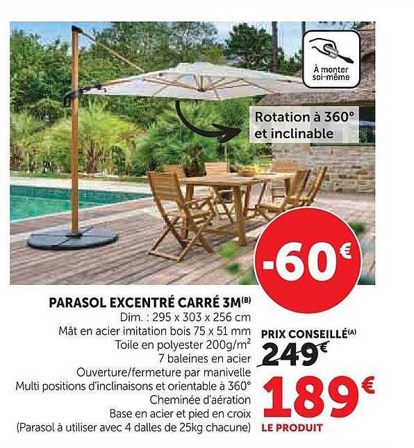Promo Parasol Excentré Carré 3M(B) chez Super U - 123Catalogue.fr