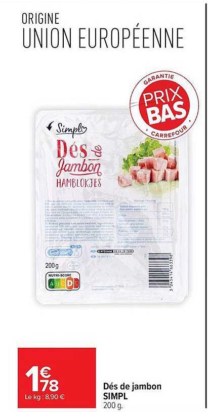 Promo Dés De Jambon Cru Fumé Prêt À Déguster. 2 X 200 G. Réf. 5022586 ...