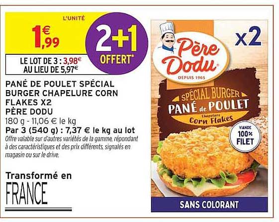 Promo Pané De Poulet Spécial Burger Chapelure Corn Flakes X2 Père Dodu ...
