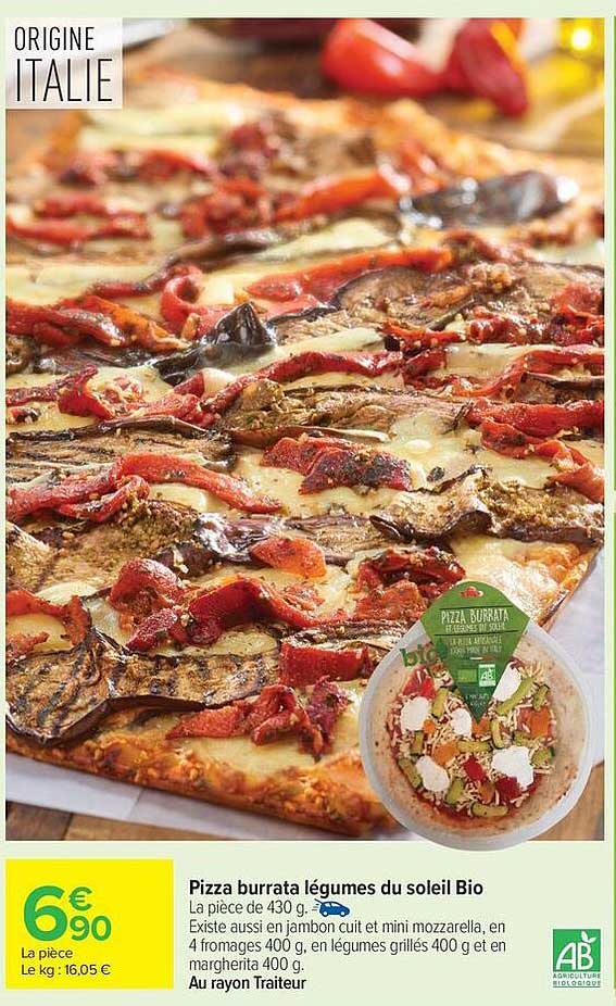 Promo Pizza Burrata Légumes Du Soleil Bio chez Carrefour - 123Catalogue.fr