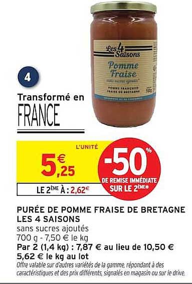 Promo Purée De Pomme Fraise De Bretagne Les 4 Saisons chez Intermarché ...