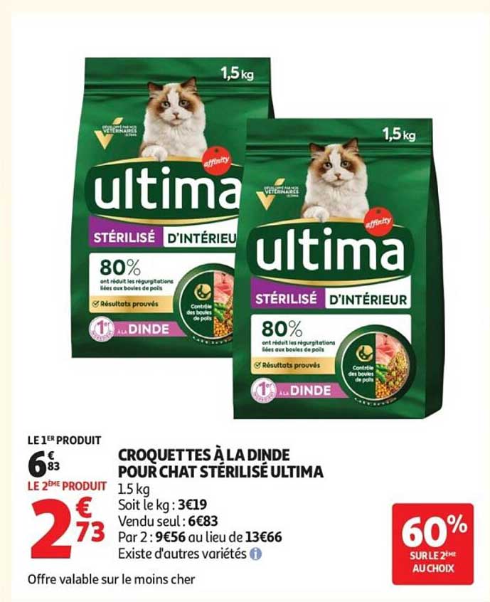 Promo Croquettes Pour Chat “Ultima” 7,5 Kg + 1,5 Kg Offert (9 Kg) chez ...