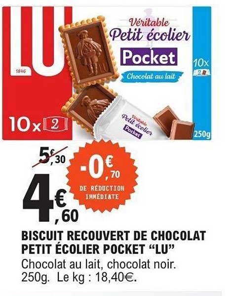 Promo Biscuit Recouvert De Chocolat Petit Écolier Pocket “Lu” chez E ...