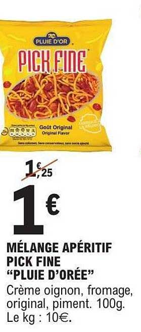 Promo Mélange Apéritif Pick Fine "Pluie D'orée" chez E.Leclerc ...