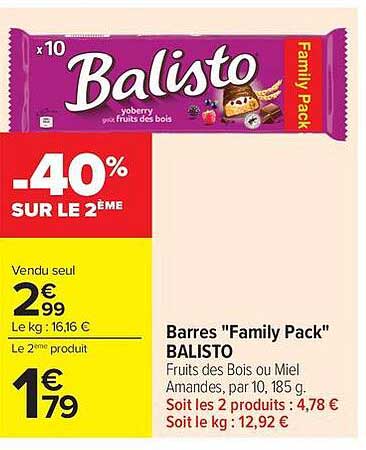 Promo Barres "Family Pack" Balisto Fruits Des Bois Ou Miel Amandes, Par ...