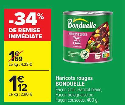 Promo Haricots Rouges Bonduelle Façon Chili, Haricot Blanc, Façon ...