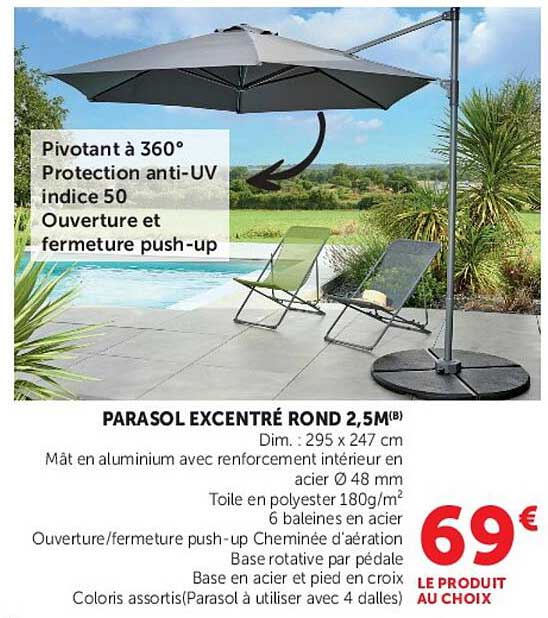 Promo Parasol Excentré Rond 2,5M(B) chez Hyper U - 123Catalogue.fr