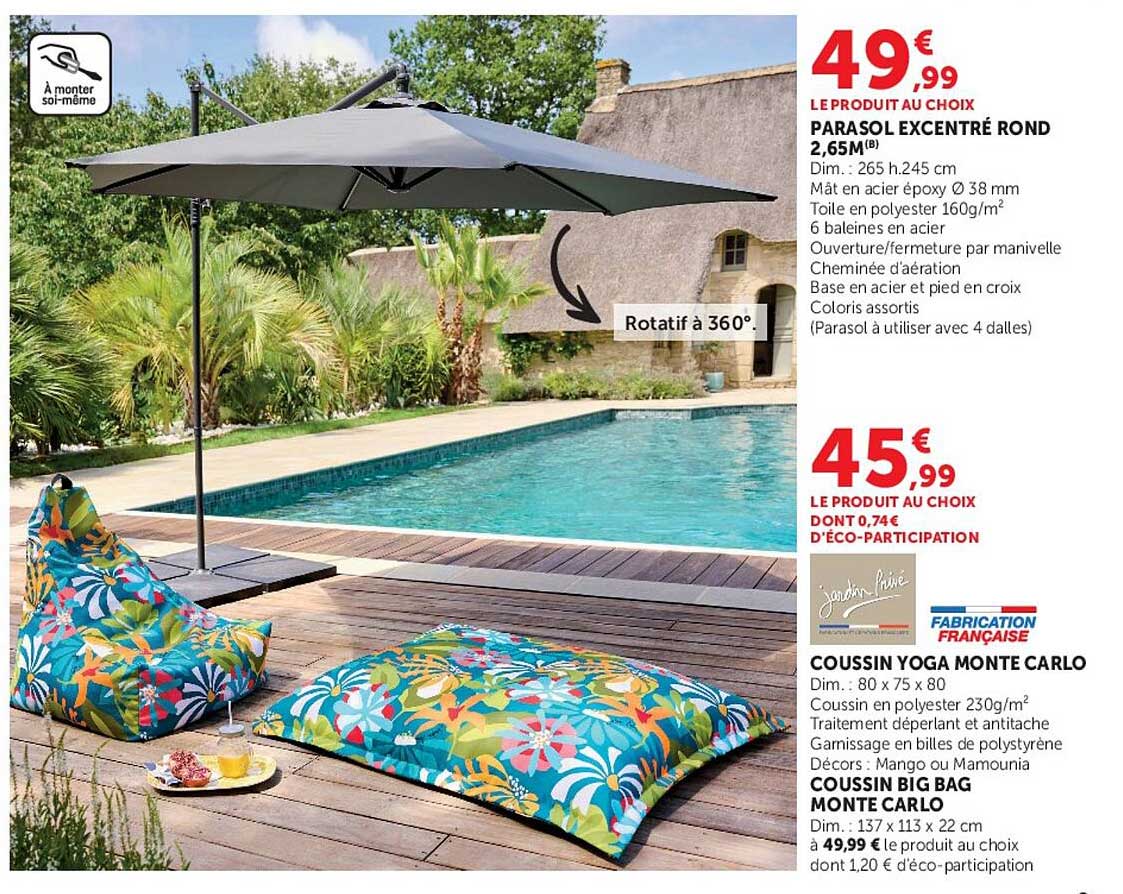 Promo Parasol Excentré Rond 2,65M(B) chez Hyper U - 123Catalogue.fr