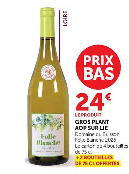 Promo Prix Bas 24€ Le Produit Gros Plant Aop Sur Lie Domaine Du Buisson ...