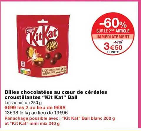 Promo Billes Chocolatées Au Cœur De Céréales Croustillantes “Kit Kat ...