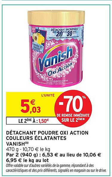Promo Détachant Poudre Oxi Action Couleurs Éclatantes Vanish chez ...