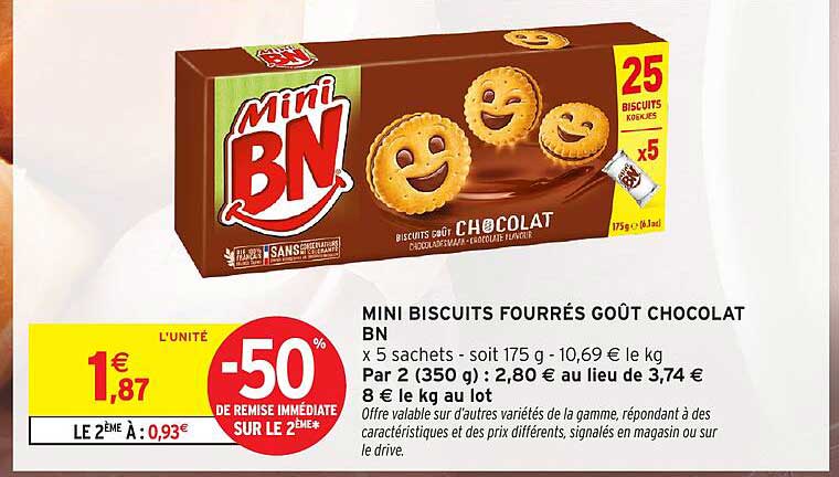 Promo Mini Biscuits Fourrés Goût Chocolat Bn chez Intermarché ...