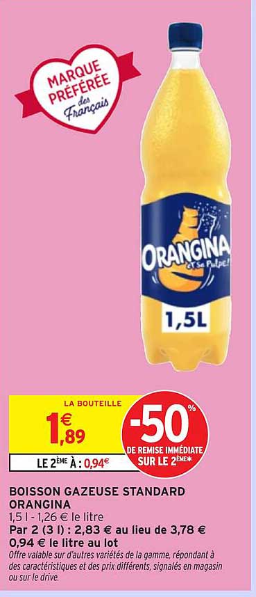 Promo Boisson Gazeuse Standard Orangina chez Intermarché - 123Catalogue.fr
