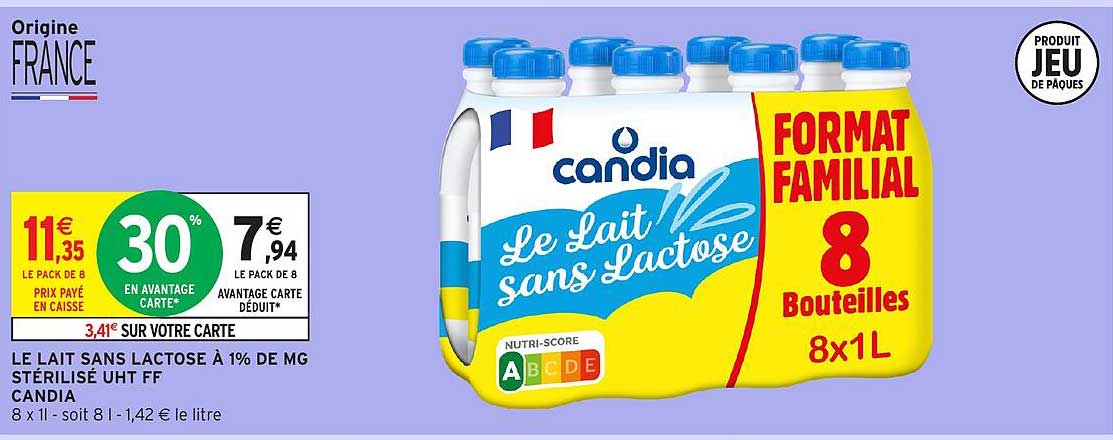 Promo Le Lait Sans Lactose À 1% De Mg Stérilisé Uht Ff Candia chez ...