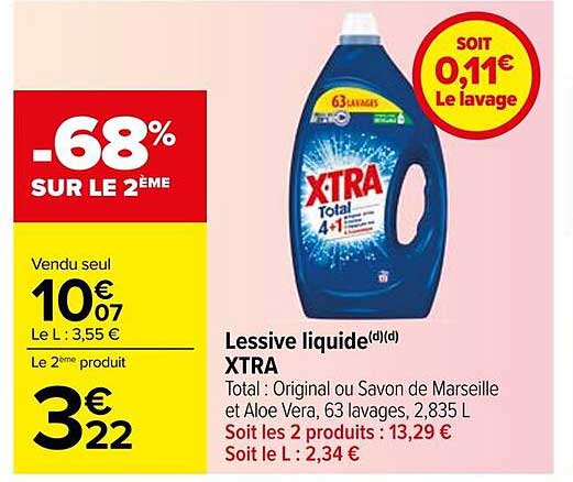 Promo Lessive Liquide Xtra chez Carrefour - 123Catalogue.fr