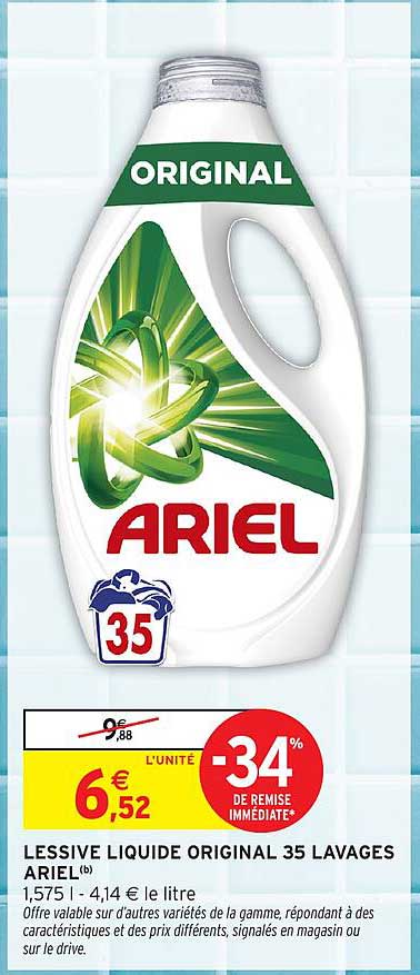 Promo Lessive Liquide Original 35 Lavages Ariel chez Intermarché ...