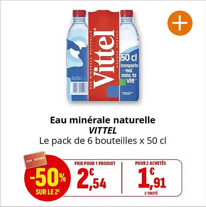 Promo Eau Minérale Naturelle Vittel Le Pack De 6 Bouteilles X 50 Cl ...