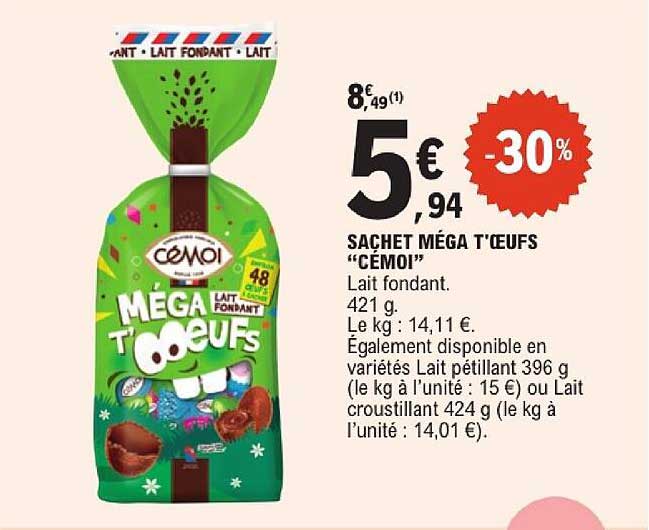 Promo Sachet Méga T'œufs "Cémoi" chez E.Leclerc - 123Catalogue.fr