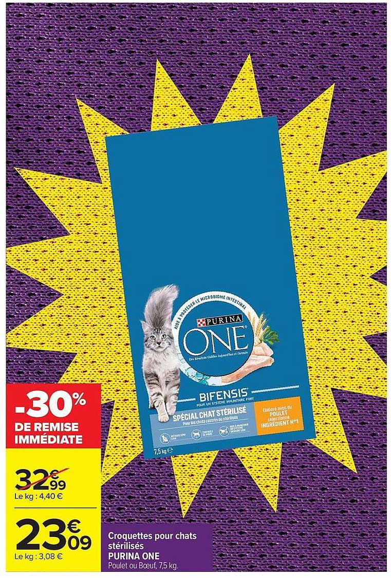 Promo Croquettes Pour Chats Stérilisés Purina One Poulet Ou Bœuf, 7,5 ...