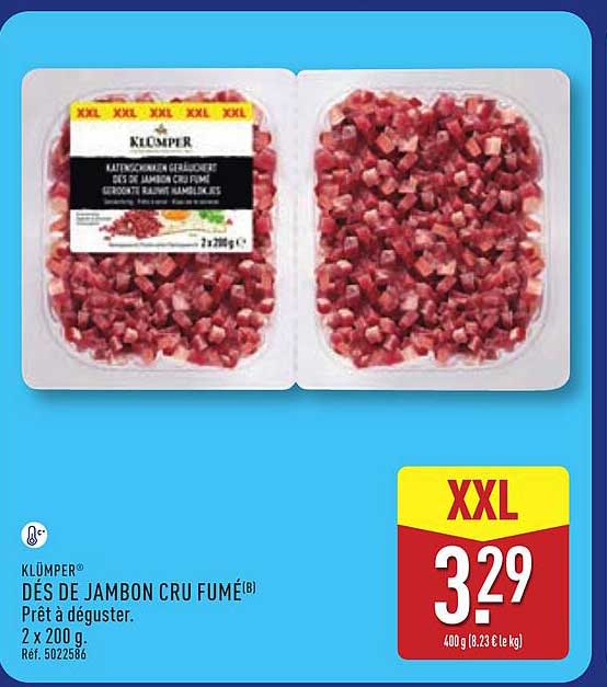 Promo Dés De Jambon Cru Fumé Prêt À Déguster. 2 X 200 G. Réf. 5022586 ...