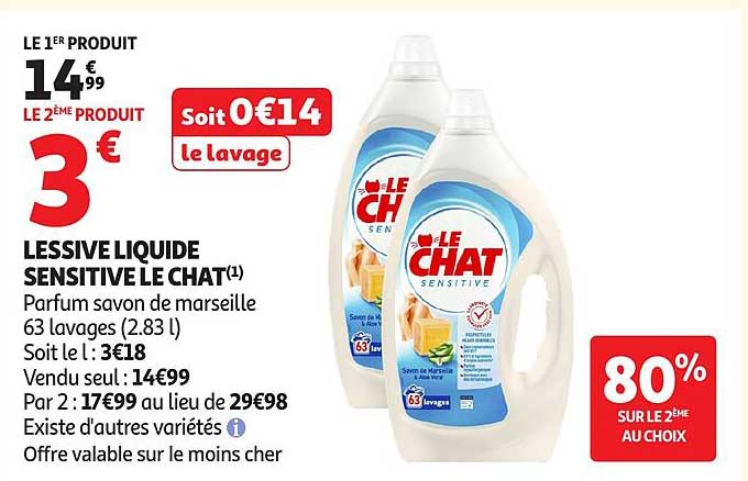 Promo Lessive Liquide Sensitive Le Chat(1) chez Auchan Supermarché ...