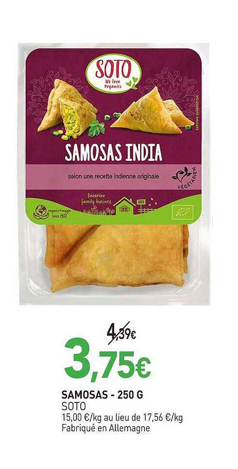 Promo Samosas - 250 G Soto chez naturéO - 123Catalogue.fr
