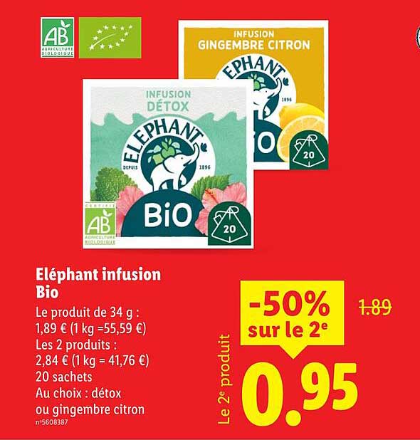 Promo Éléphant Infusion Bio chez Lidl - 123Catalogue.fr