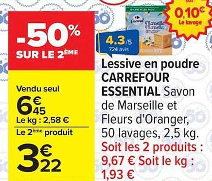 Promo Lessive En Poudre Carrefour Essential Savon De Marseille Et ...