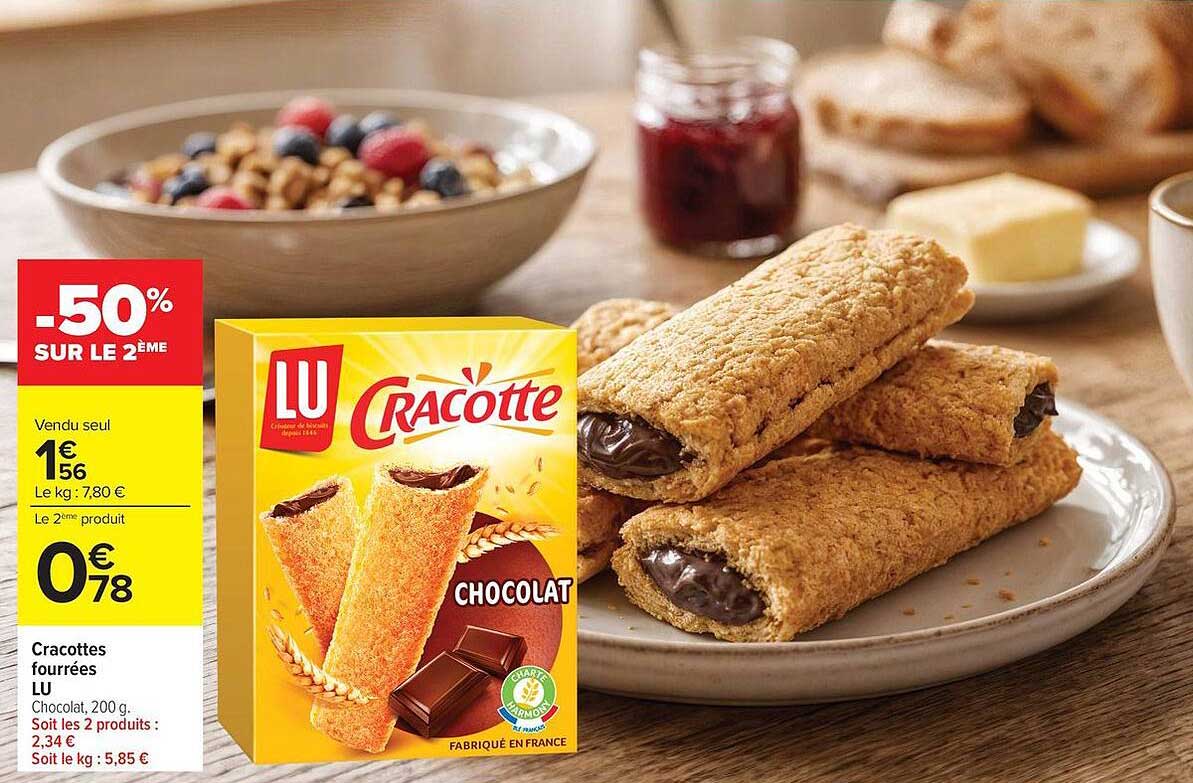 Promo Cracottes Fourrées Lu Chocolat, 200 G chez Carrefour ...